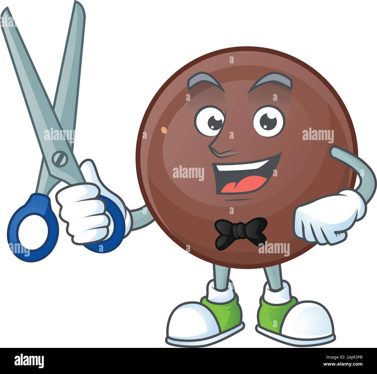 Cool friendly barber chocolate ball cartoon character style Stock ...