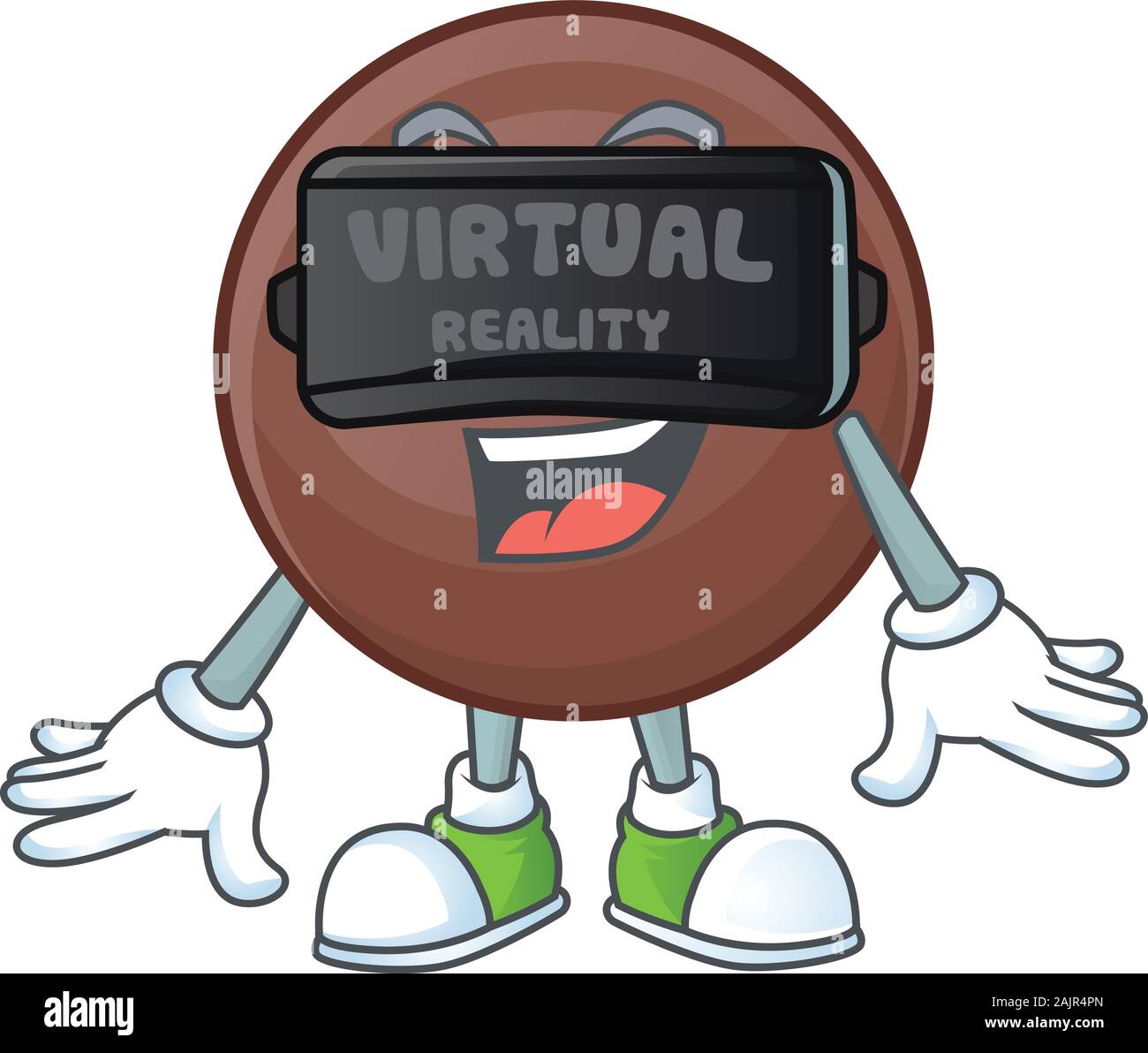 Trendy chocolate ball character wearing Virtual reality headset Stock ...
