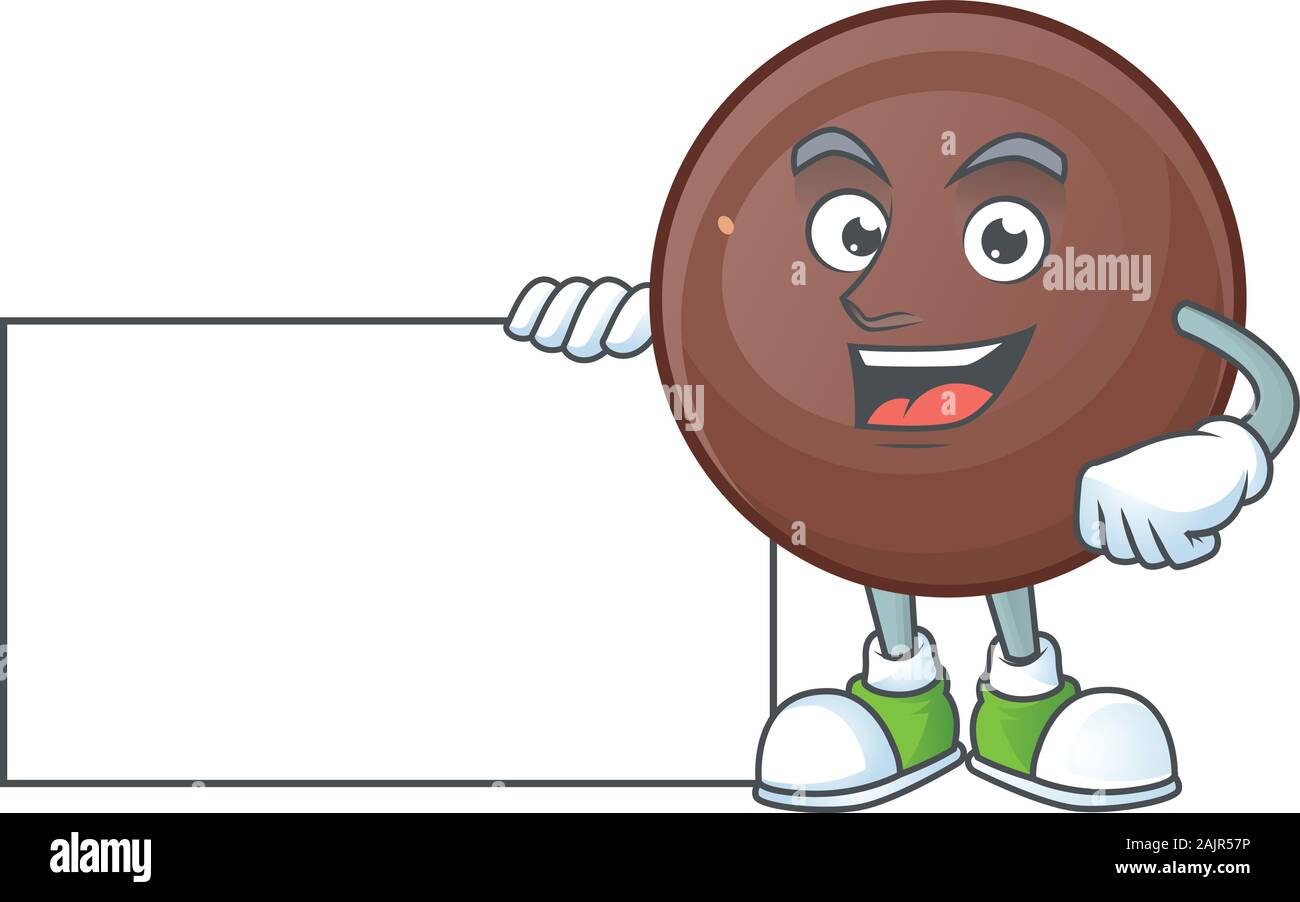 Cheerful chocolate ball cartoon character having a board Stock Vector ...