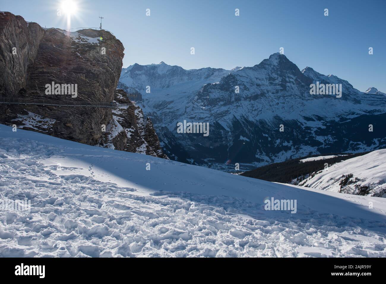 winter landscape in switzerland, view from Grindelwald first to ...