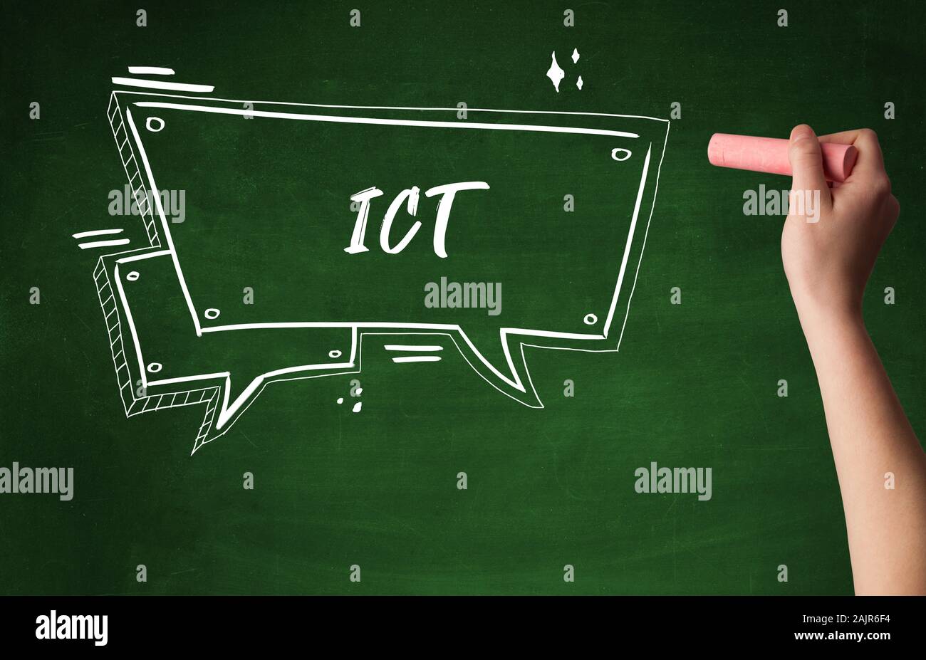 Hand drawing ICT abbreviation with white chalk on blackboard Stock ...