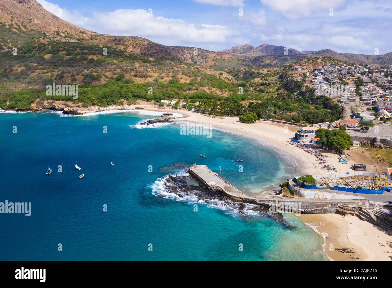 Aerial view of Tarrafal beach in Santiago island in Cape Verde - Cabo ...