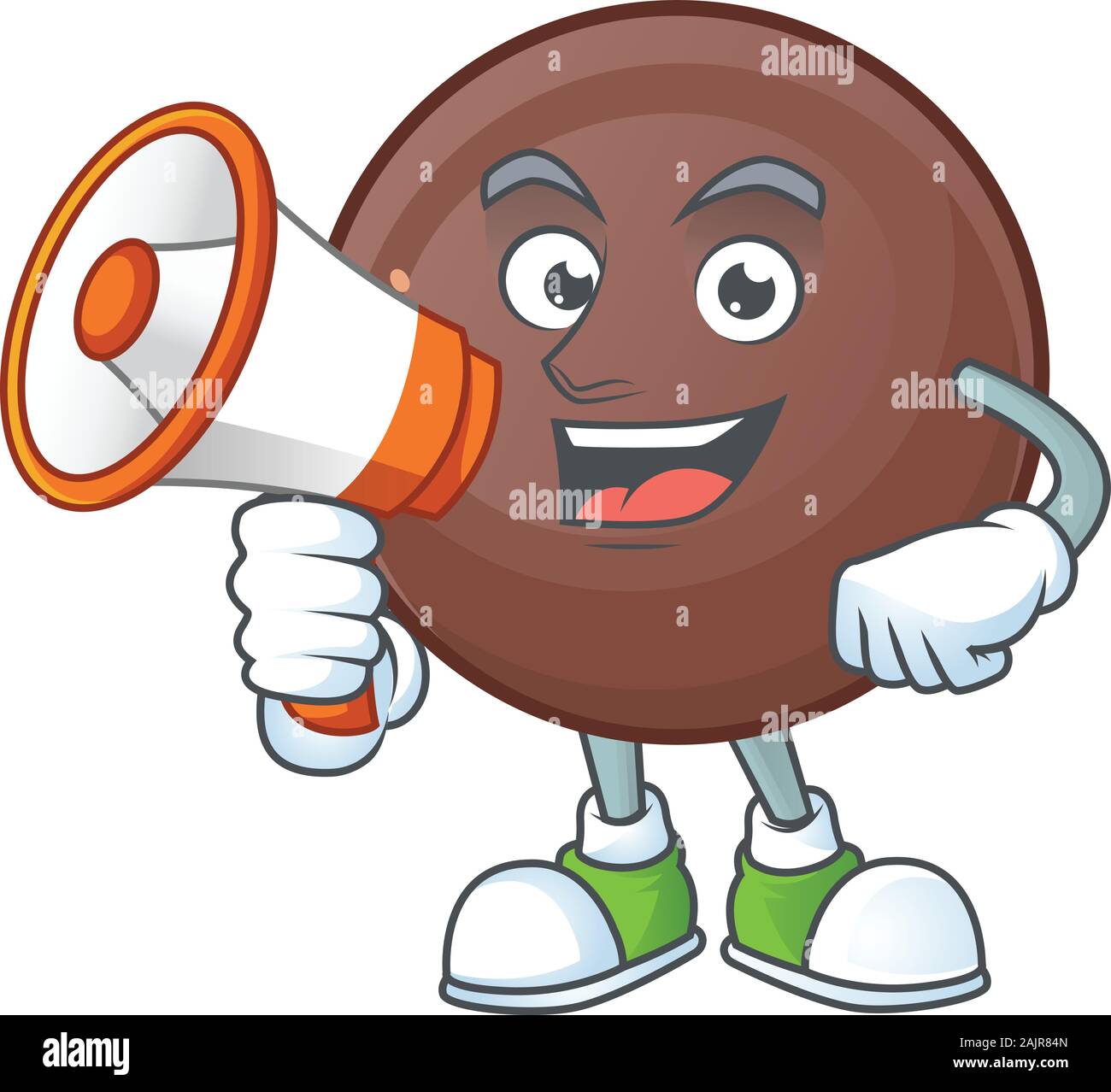 Cool cartoon character of chocolate ball holding a megaphone Stock ...