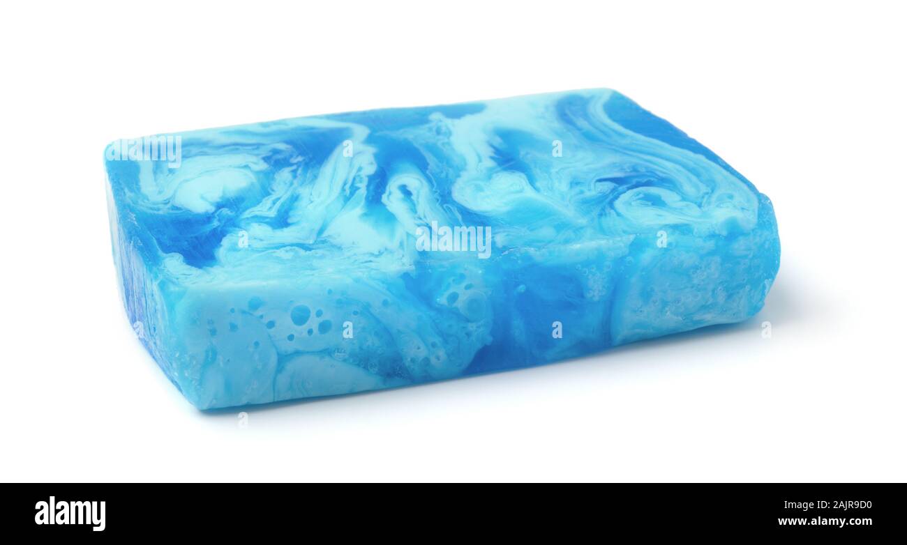 Blue handmade soap isolated on white background. Side view Stock Photo ...
