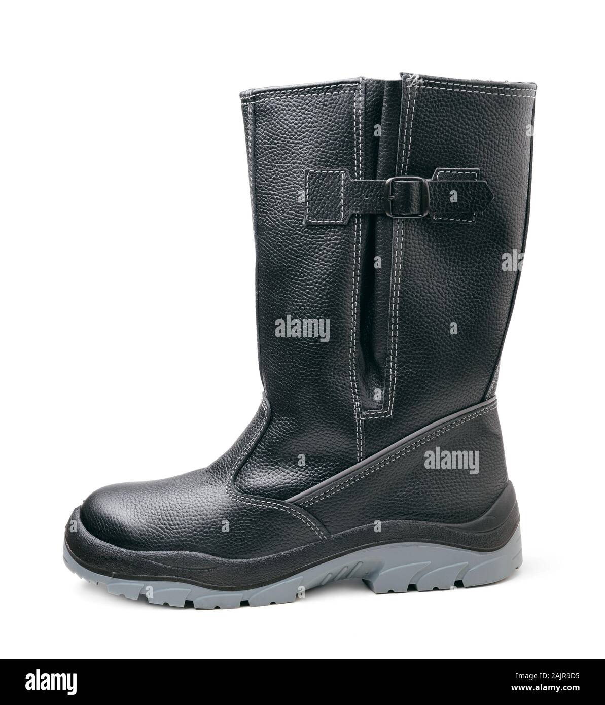 Black winter work boot isolated on white background Stock Photo - Alamy