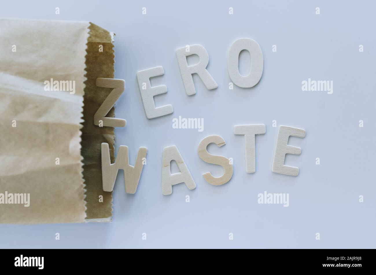"zero waste" word on the white background with used paper bag Stock ...