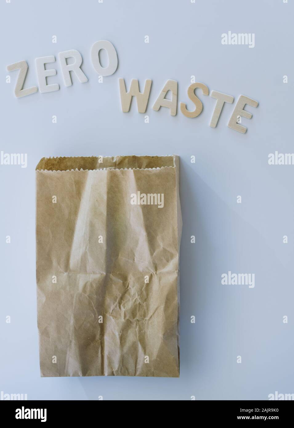 "zero waste" word on the white background with used paper bag Stock ...