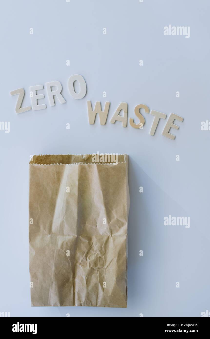 "zero waste" word on the white background with used paper bag Stock ...