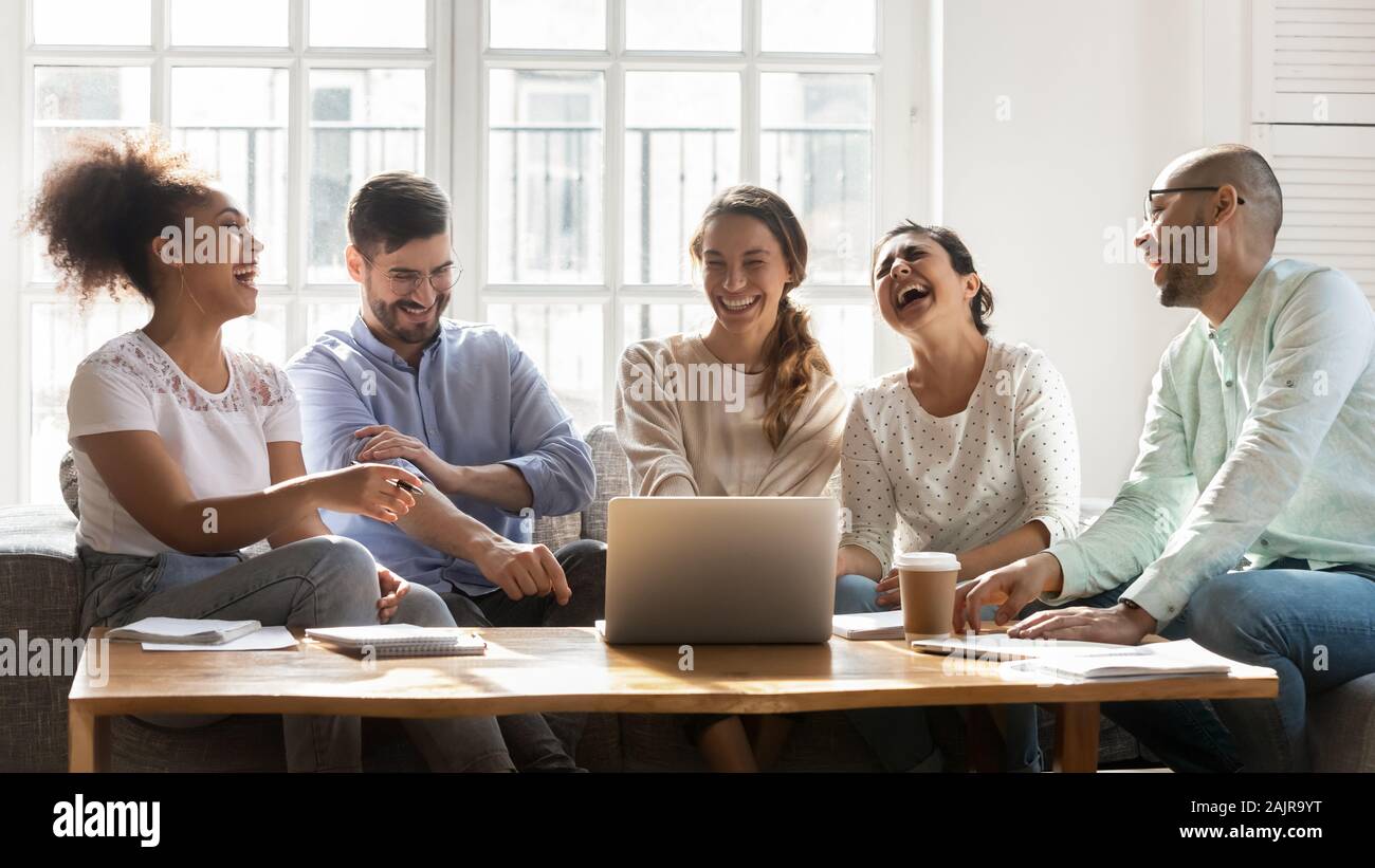 Smiling multiethnic young people have fun studying together Stock Photo - Alamy