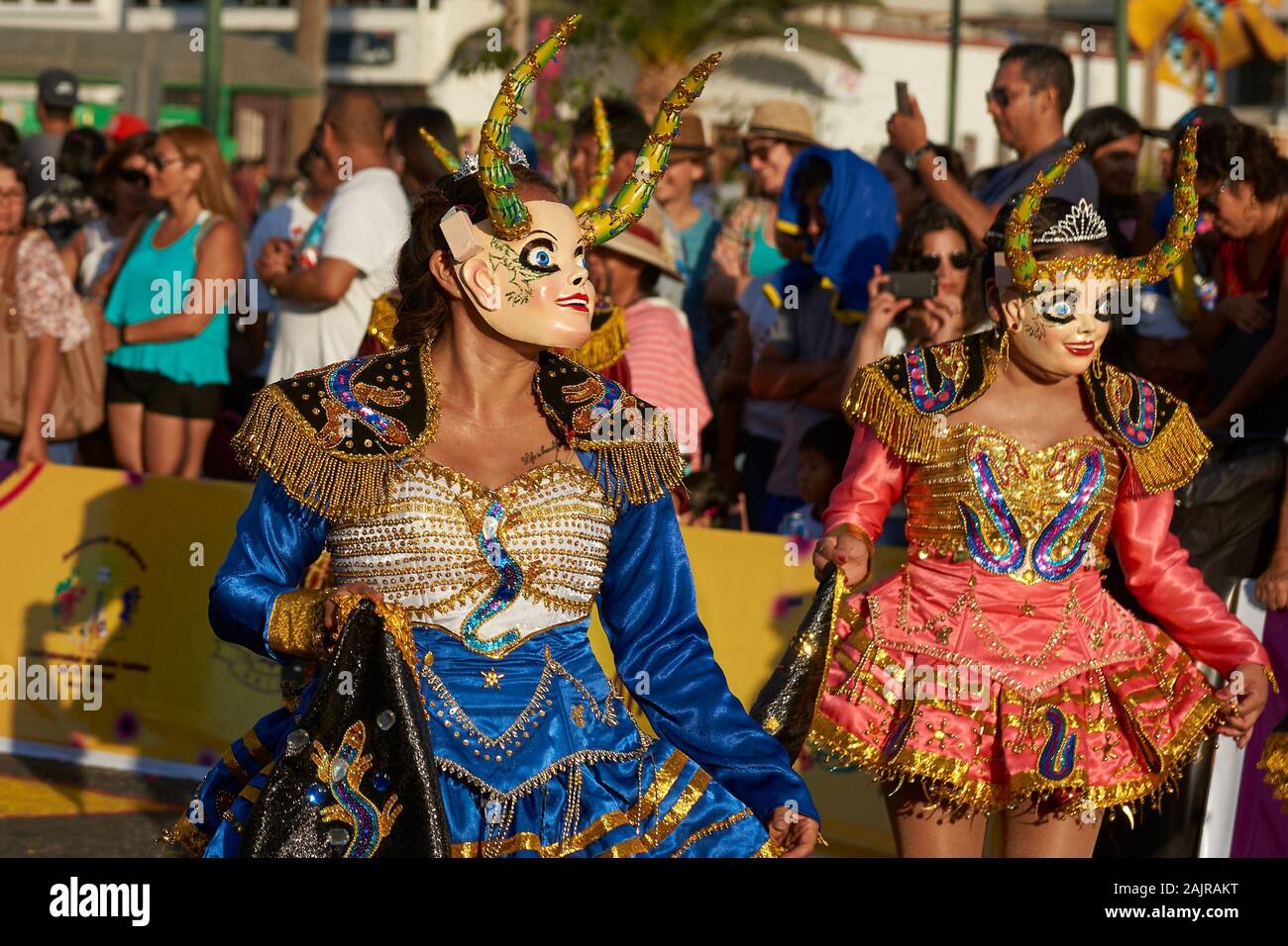 Diablada dance group in ornate costume performing at the annual ...