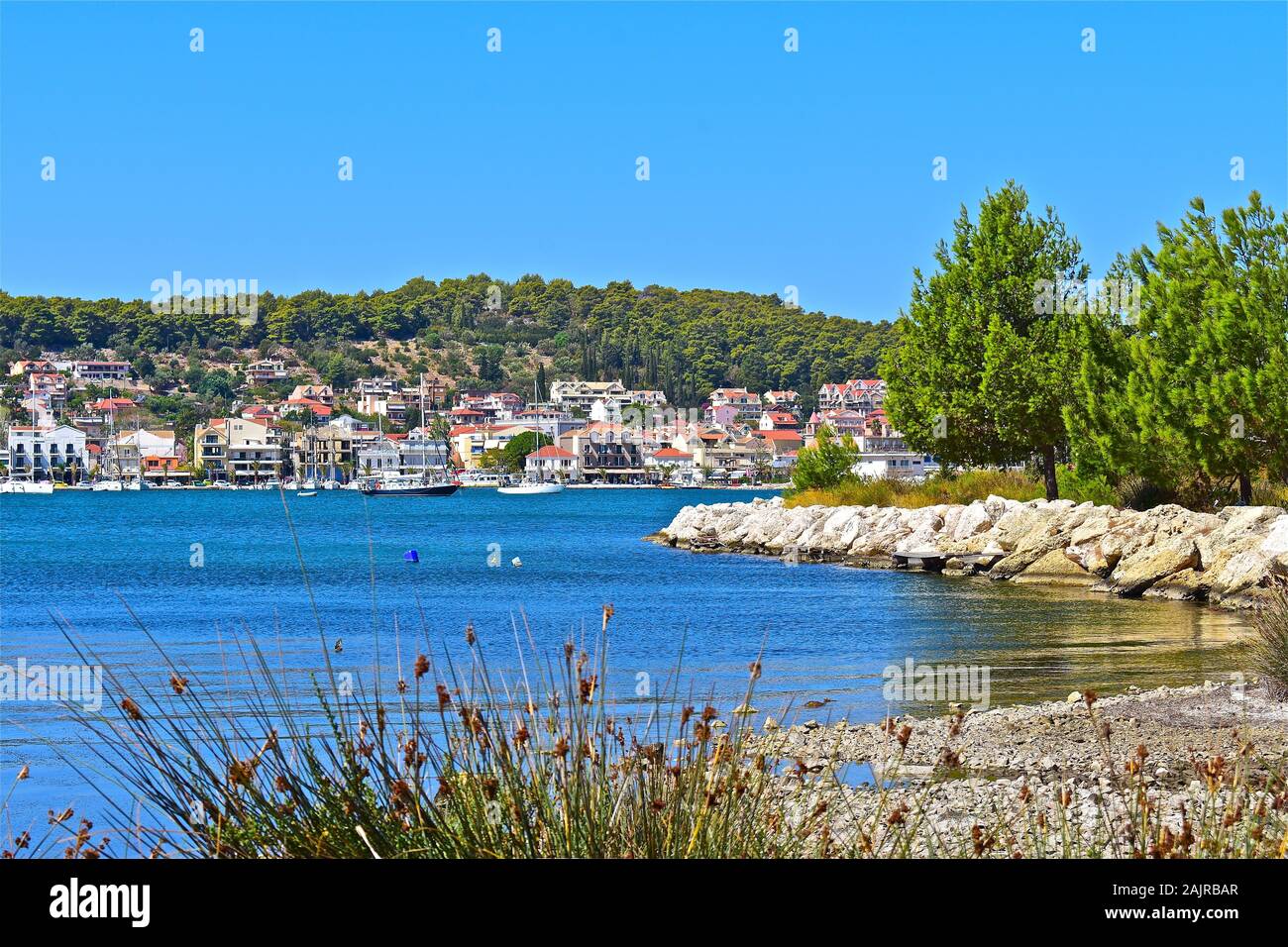 A view towards the capitol town Argostoli. Seen from De Bosset Bridge ...