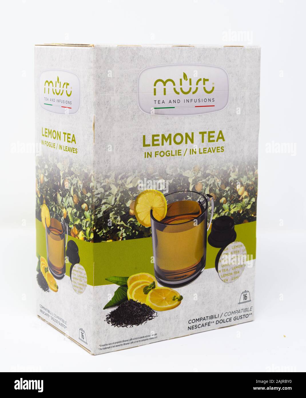 Reading, United Kingdom - December 29 2019: A box of Must Lemon Tea ...