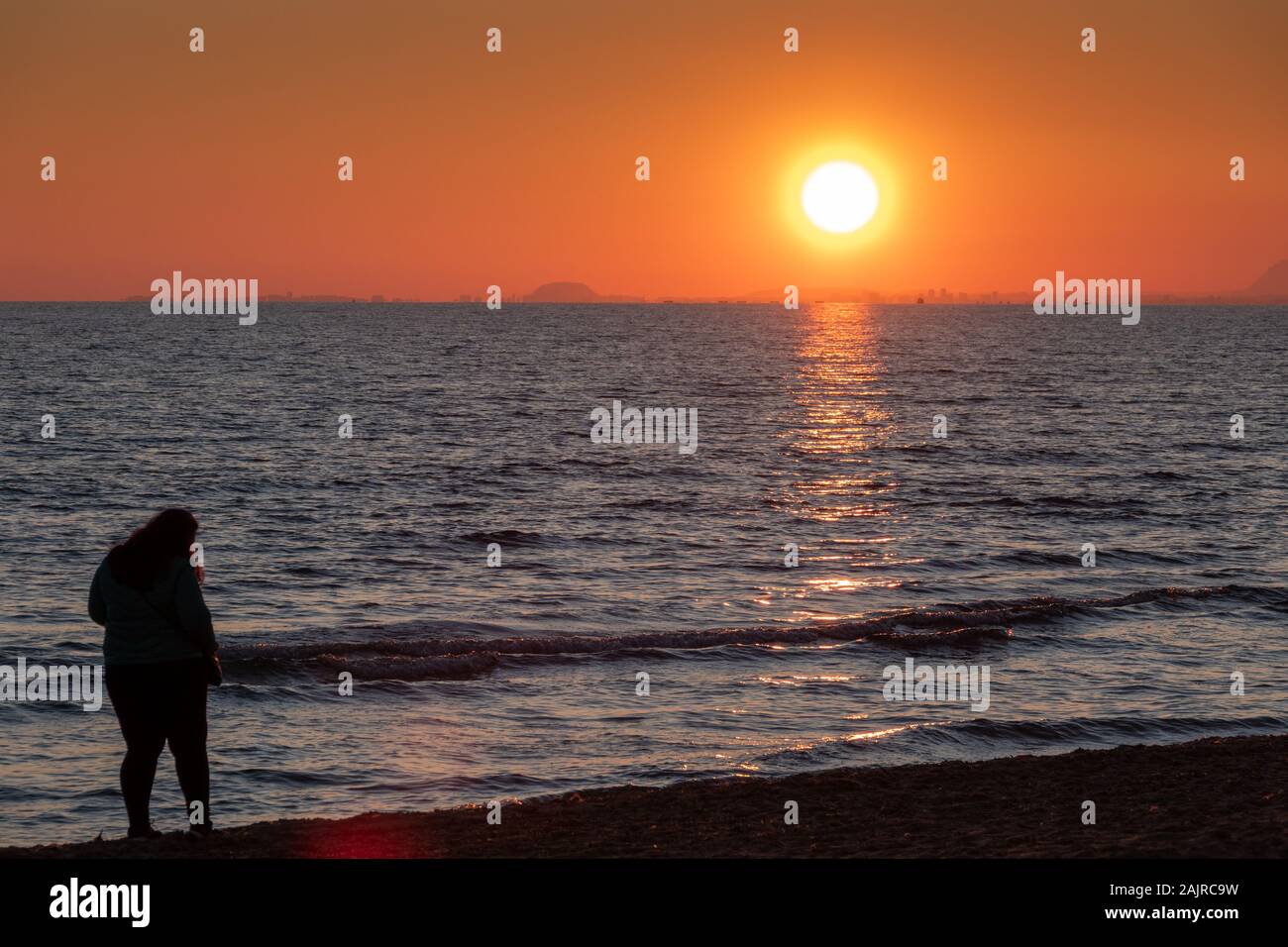Sunset in Benidorm, Alicante Province, Costa Blanca, Spain Stock Photo ...