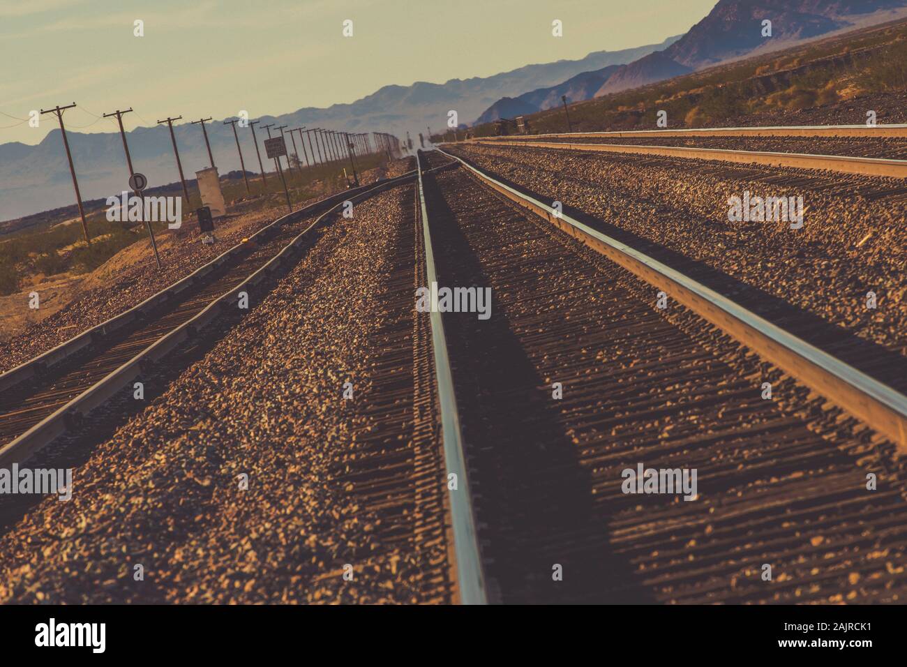 Nevada Railroad Tracks Somewhere in the Middle of Mojave Desert. United ...