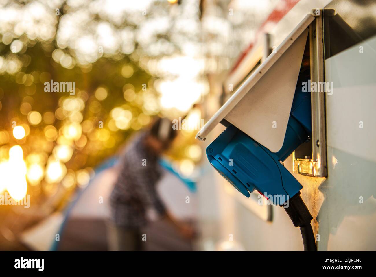 RV Camper Electric Hookup. Recreation Vehicle Exterior Power Supply ...