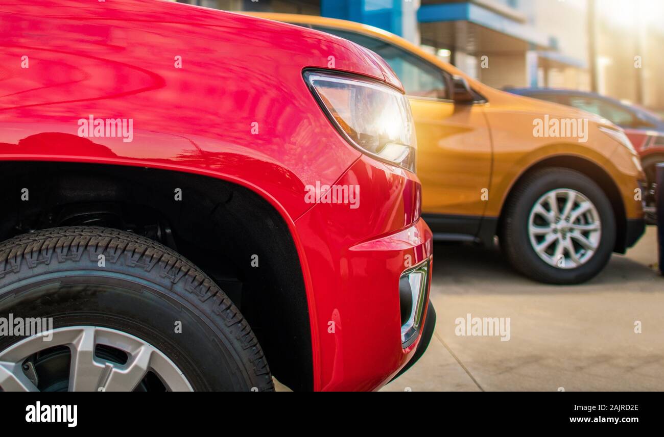 Car Sales Dealership Theme. Few Modern Vehicle on Outdoor Display Stock ...