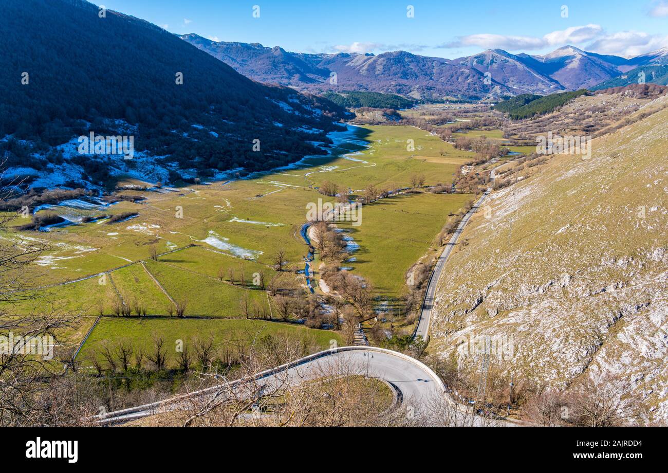 Panoramic winter sight from Opi, beautiful village in the Abruzzo ...