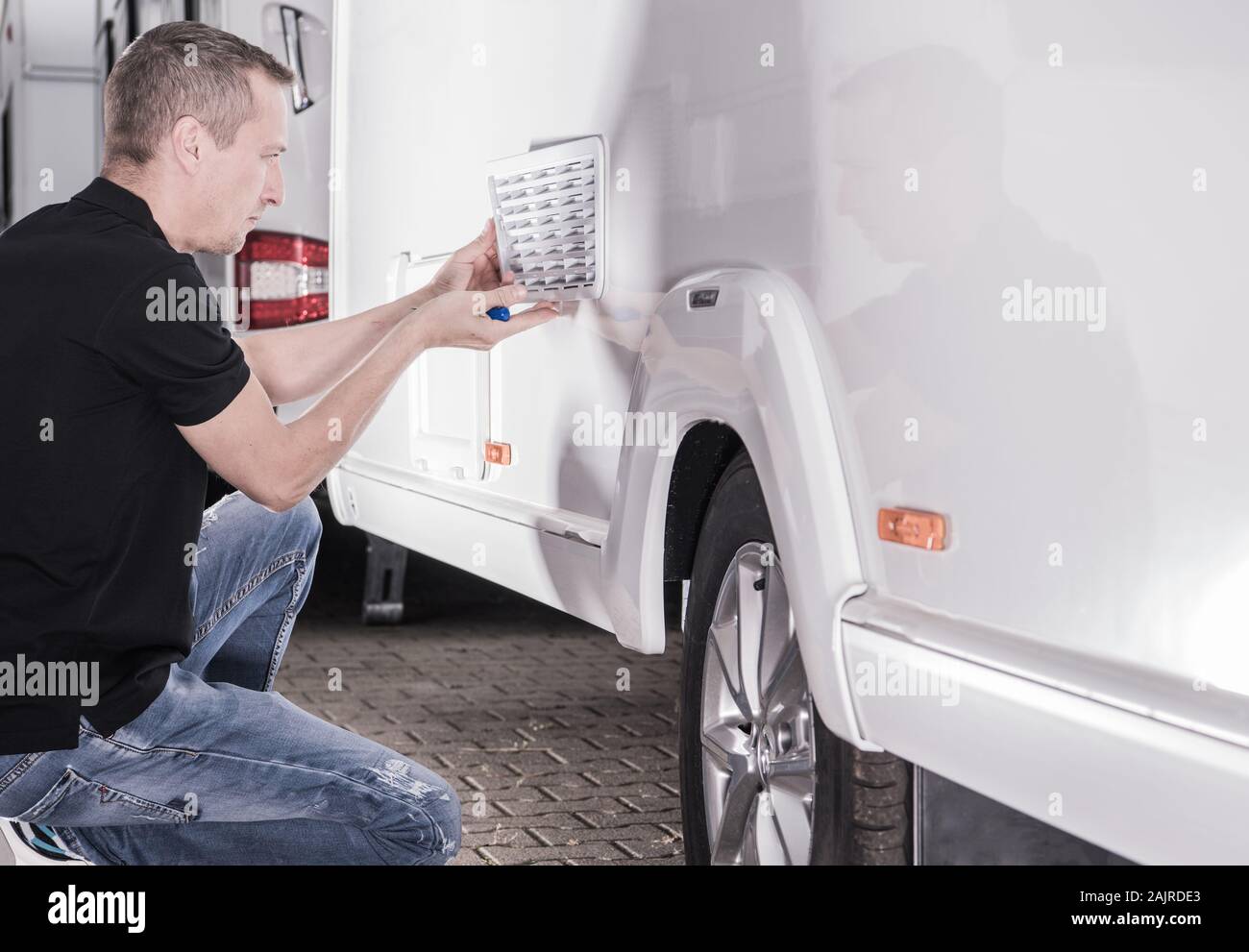 RV Travel Trailer Check Before Vacation Season. Professional ...