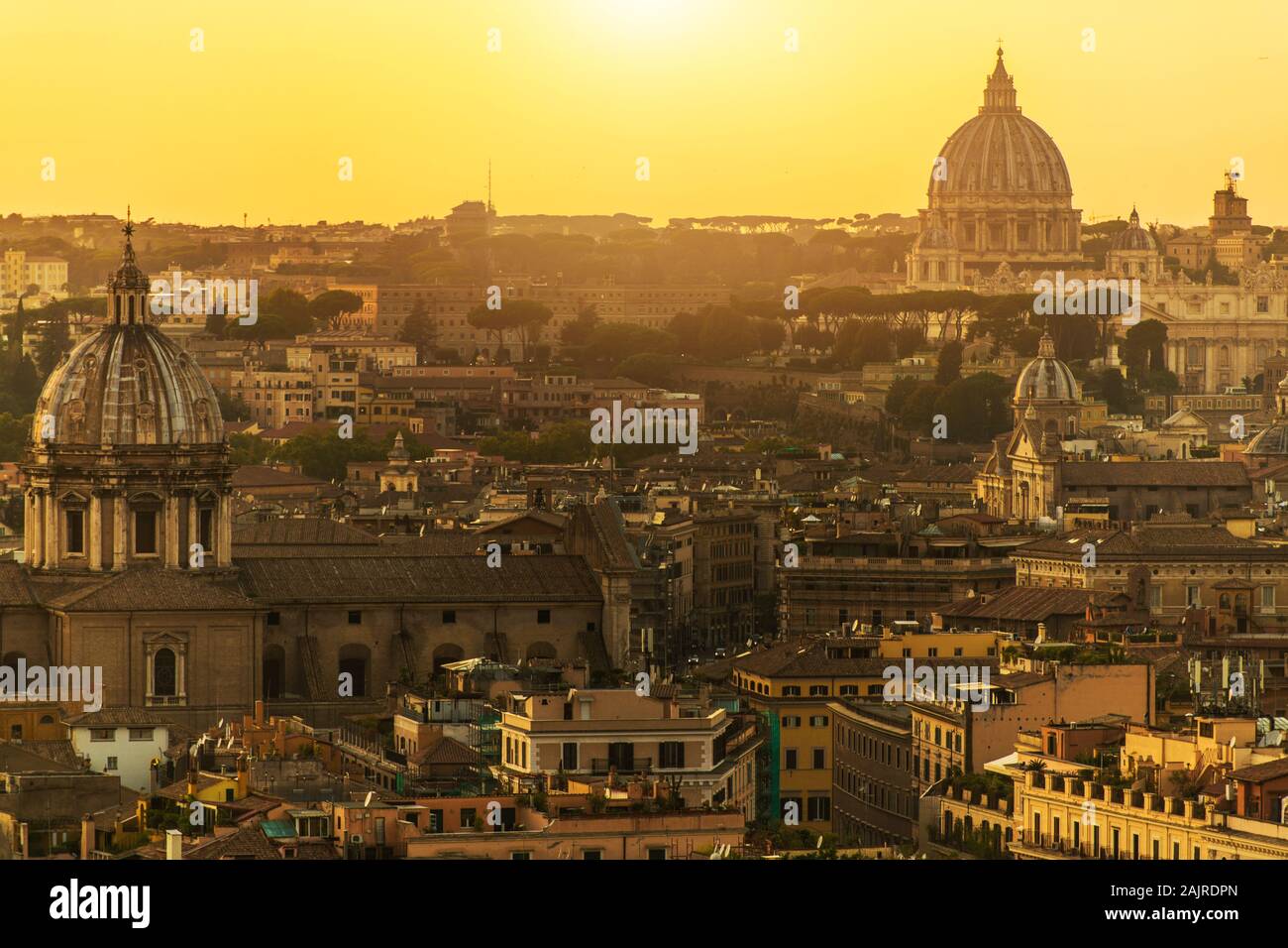 City of Rome and Vatican City Panoramic Sunset. Italian Architecture ...