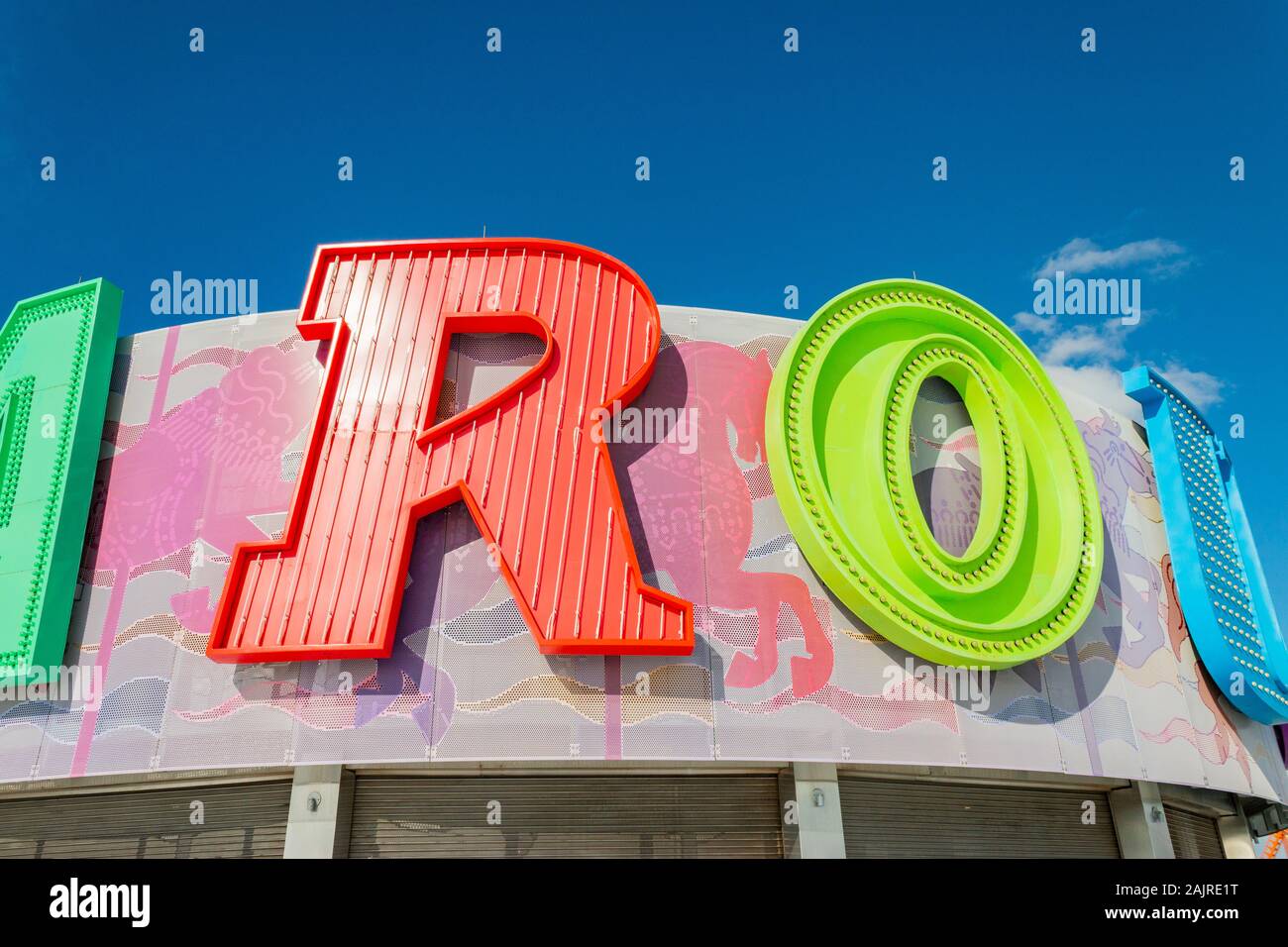 large coloured letter R at the out of season Luna Park, Coney Island ...
