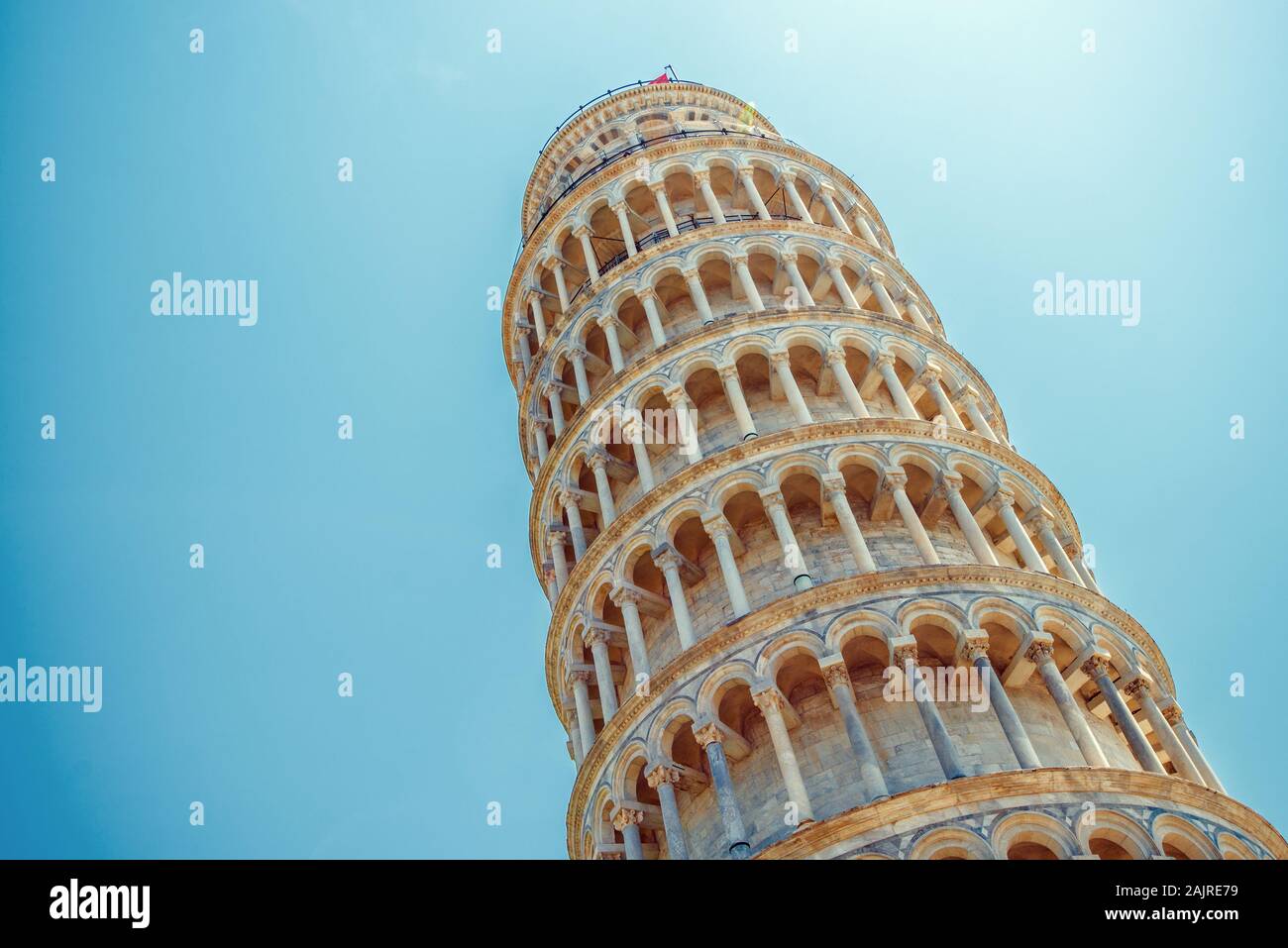 Leaning Tower of Pisa Over Blue Sky. Famous Italian Architecture Stock ...