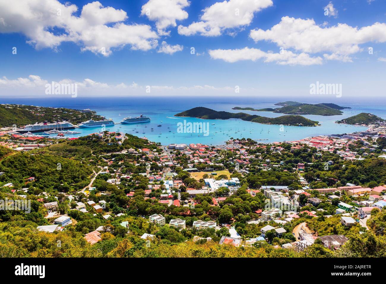 St. Thomas, USVI. Panoramic view of the Charlotte Amelie town Stock ...