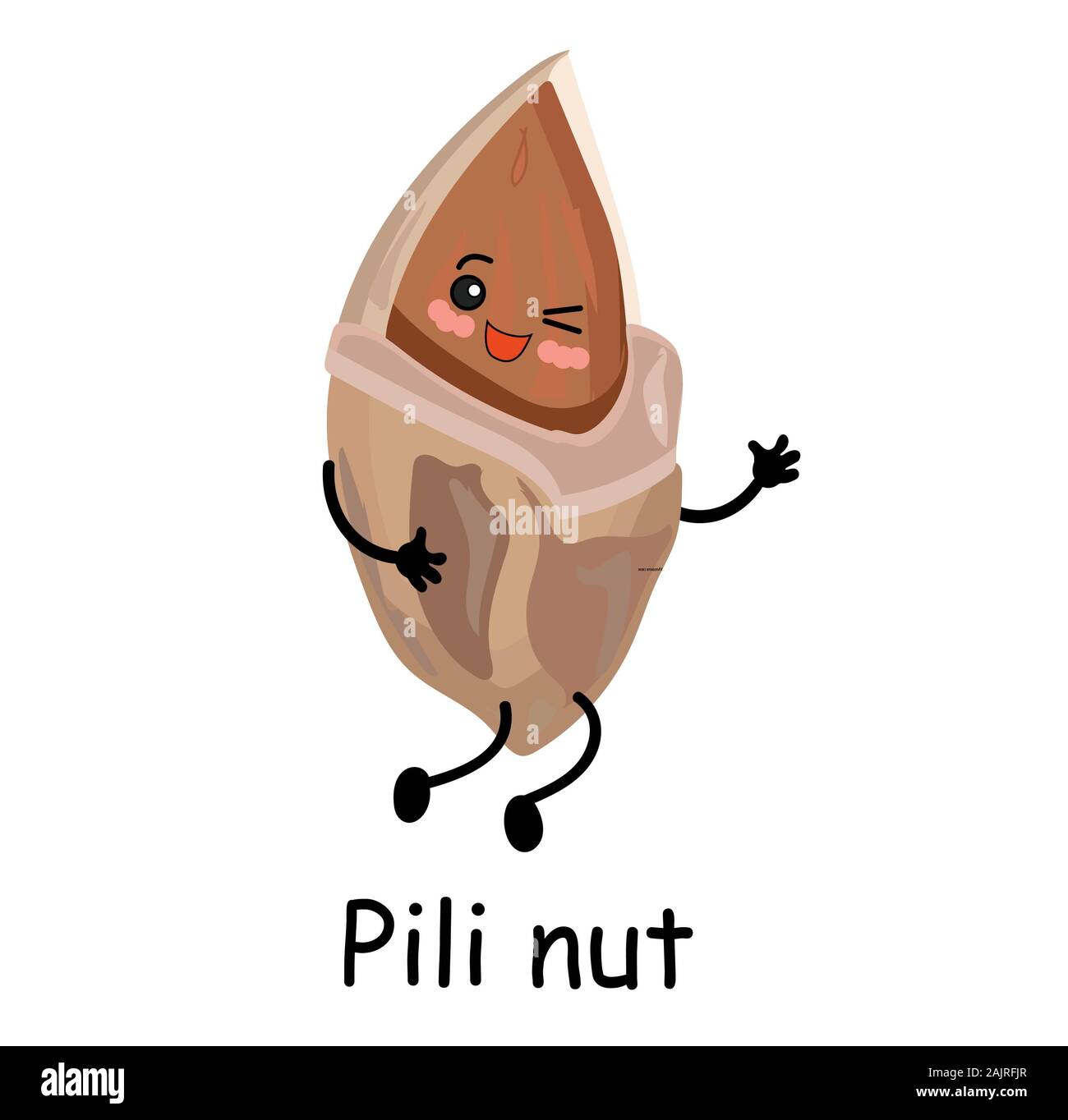 Hawaiian Pili nut. Exotic products. Cute character with arms and legs ...