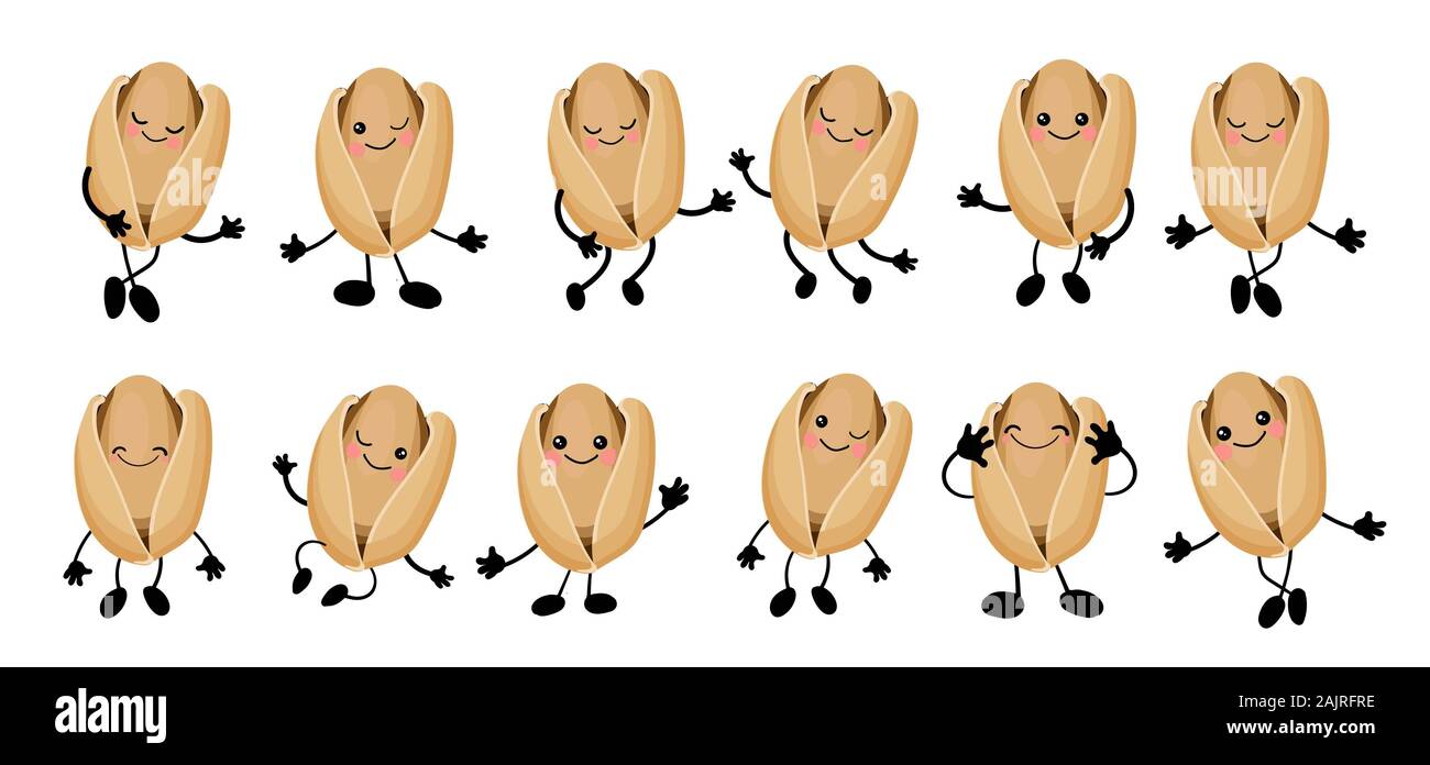 Pistachios large set of Cute nuts characters with hands and eyes ...