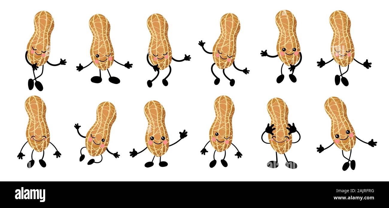 Peanuts. a large set of Cute Nuts characters with hands and eyes ...