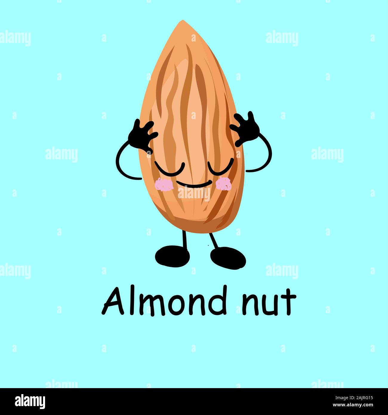 Almonds. Cute nut character with hands and eyes. Cartoon fruit or ...