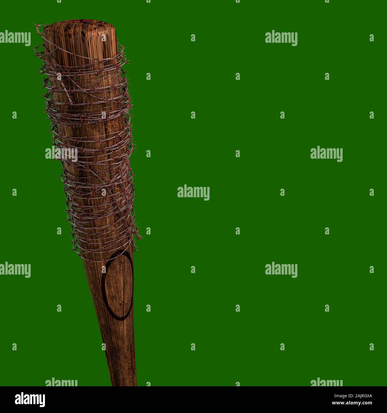 baseball bat with barbed wire isolated on green background Stock Photo ...