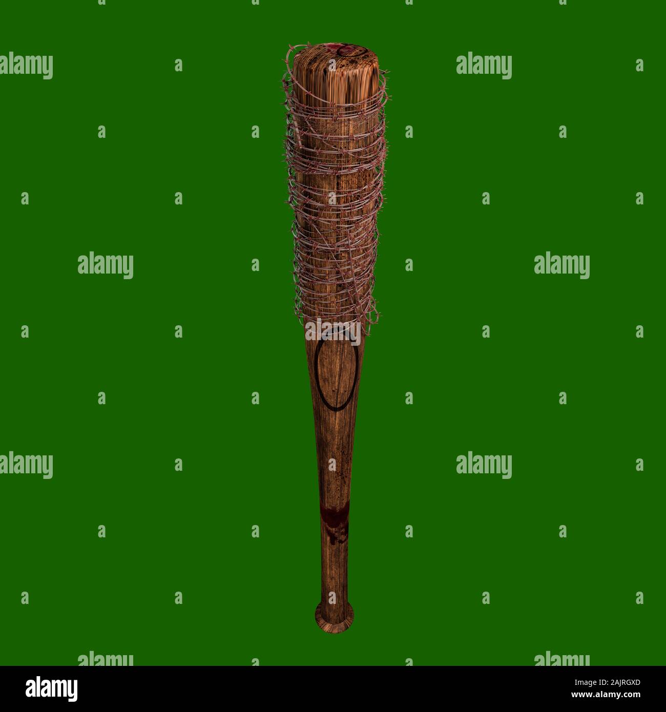 baseball bat with barbed wire isolated on green background Stock Photo ...