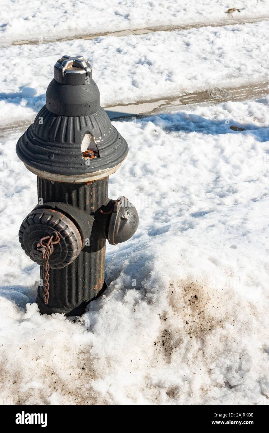 fire hydrant in winter snow at Coney Island, Brooklyn, New York, United ...