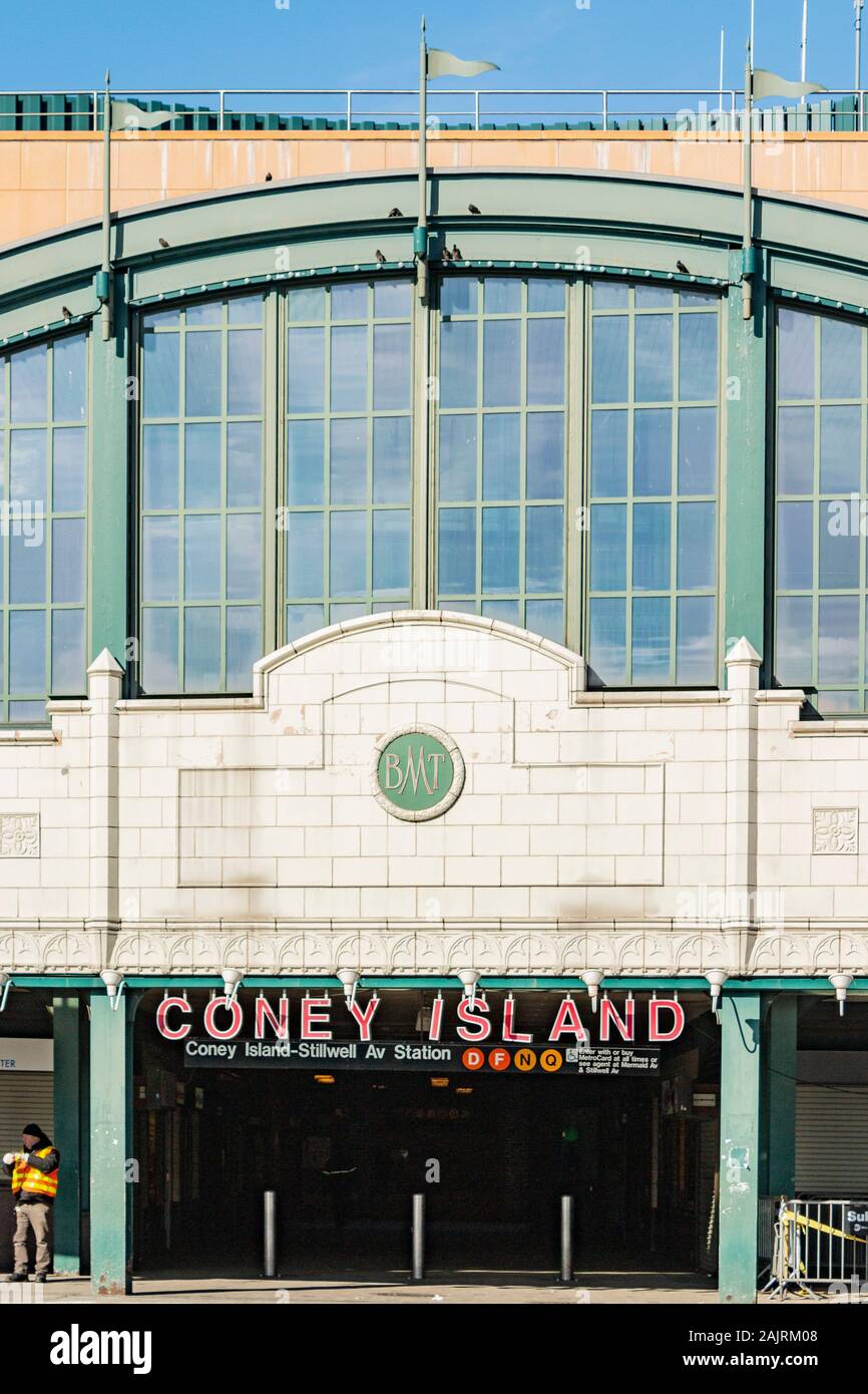 detail close up of subway station building at Coney Island, Brooklyn ...