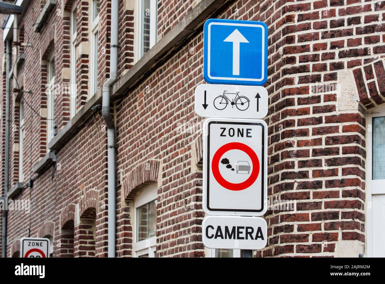 Warning sign for entering Low Emission Zone / LEZ at the entrance of ...