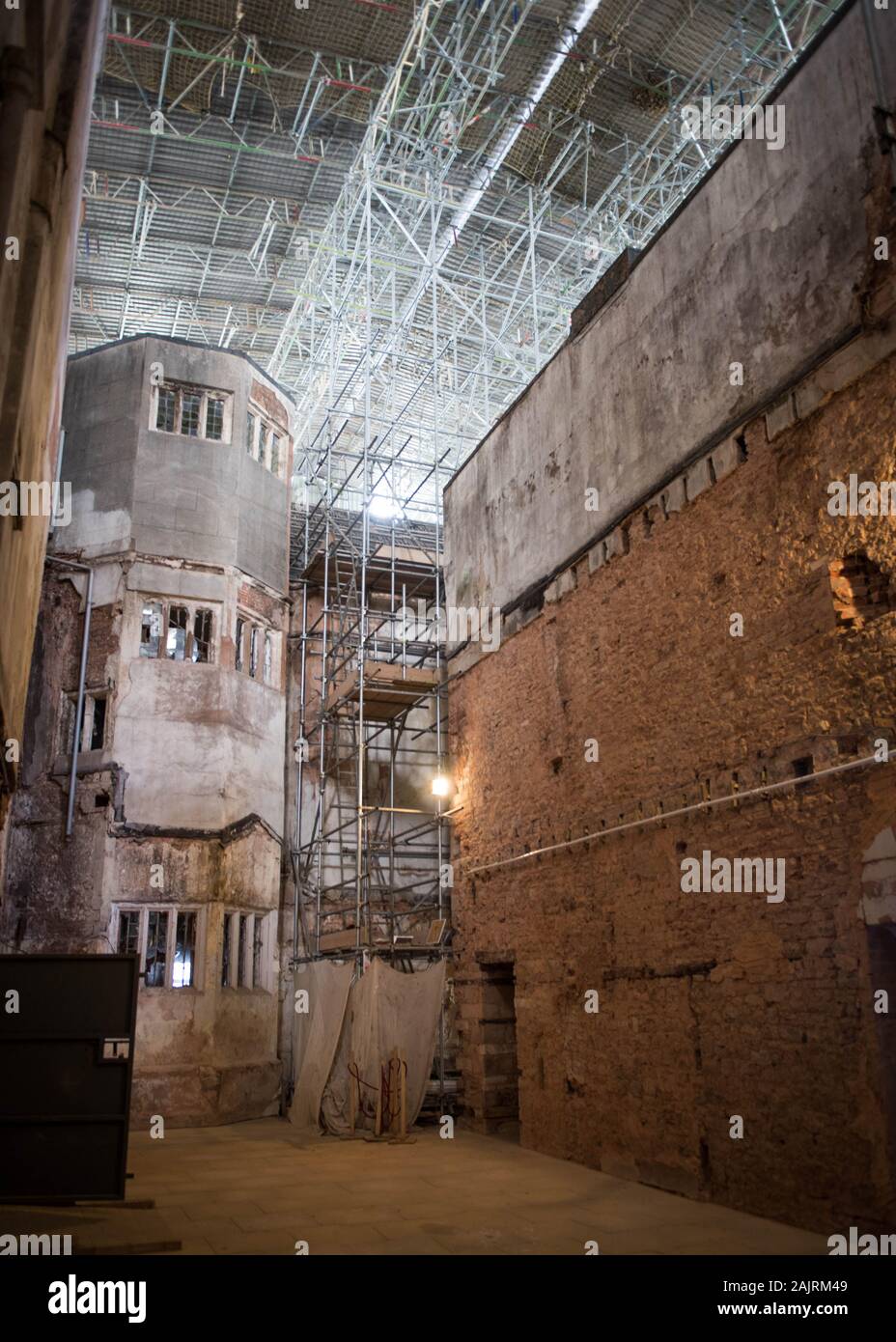 Interior of Poltimore House tudor section under scaffolding during ...