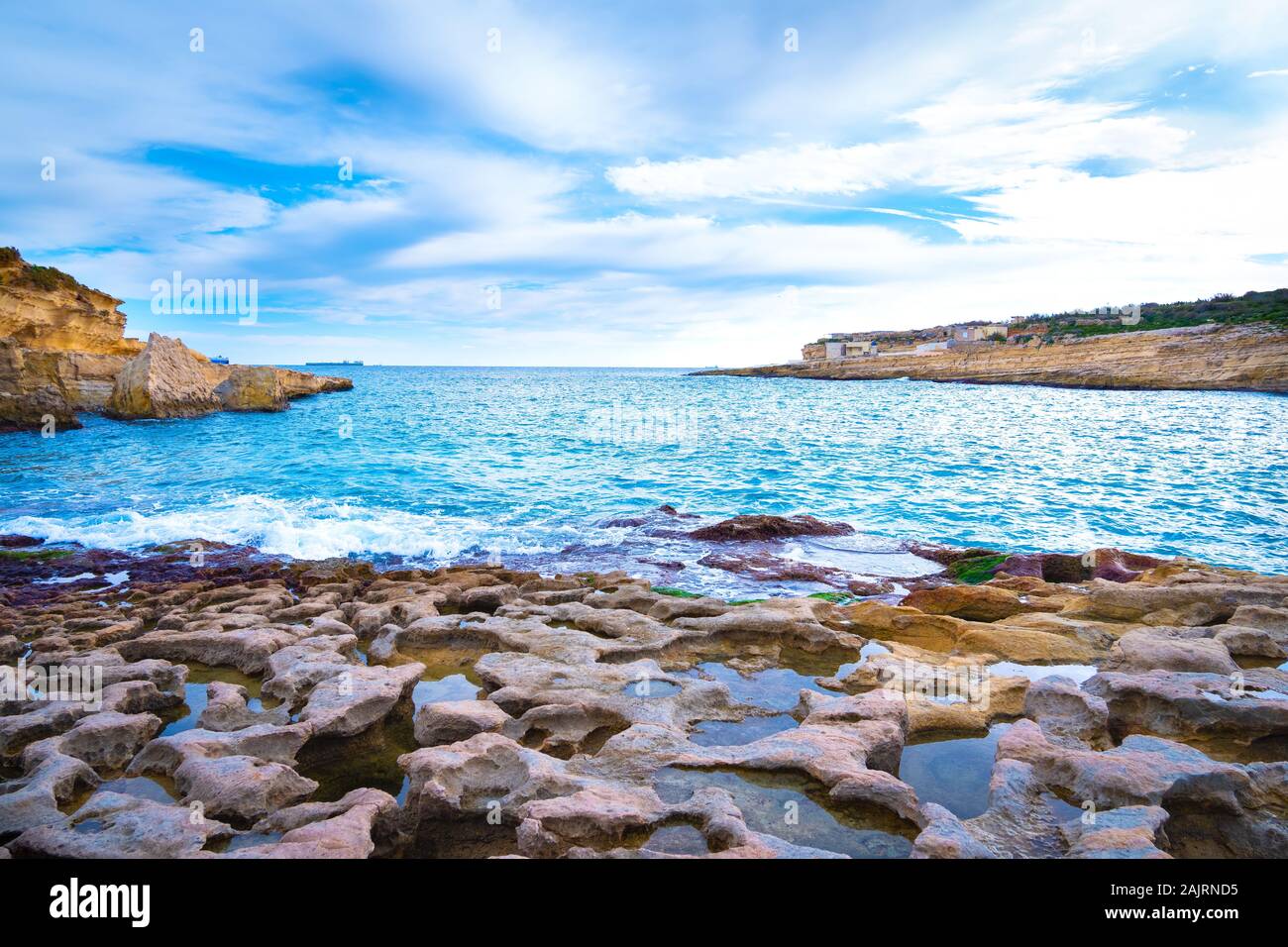 Beautiful Rocky Beach in Malta Stock Photo - Alamy