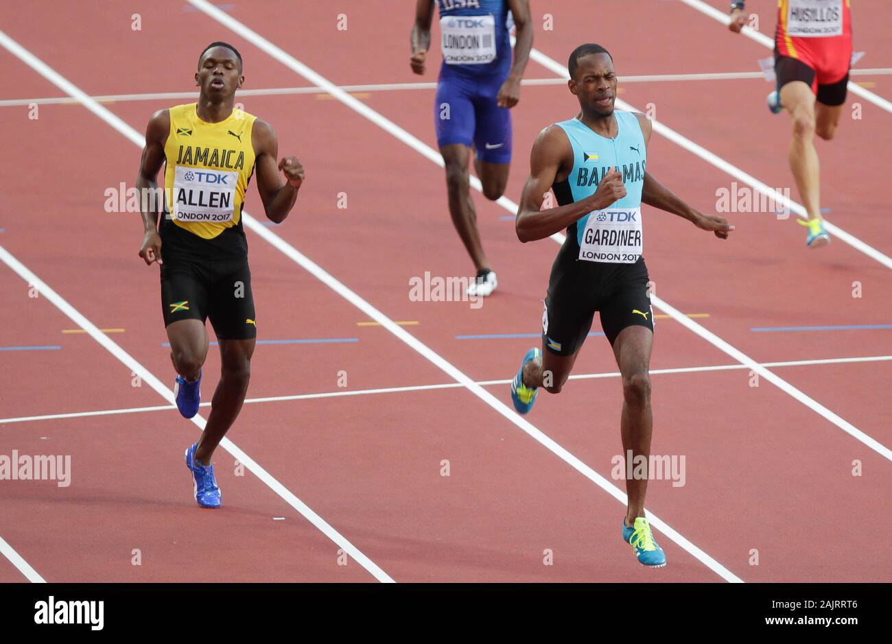 Nathon Allen (Jamaique) ,Steven Gardiner ( Bahamas) during the 1st Semi ...