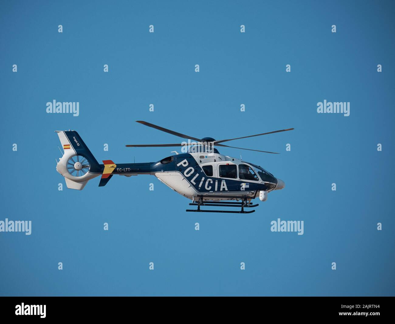 Police Helicopter arriving with the three kings to Fuengirola, Málaga ...