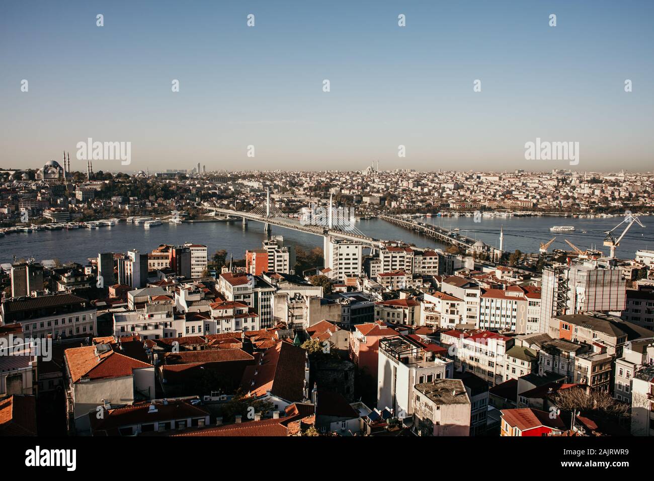 Golden Horn view from Galata Tower to city of Istanbul, Turkey Stock ...