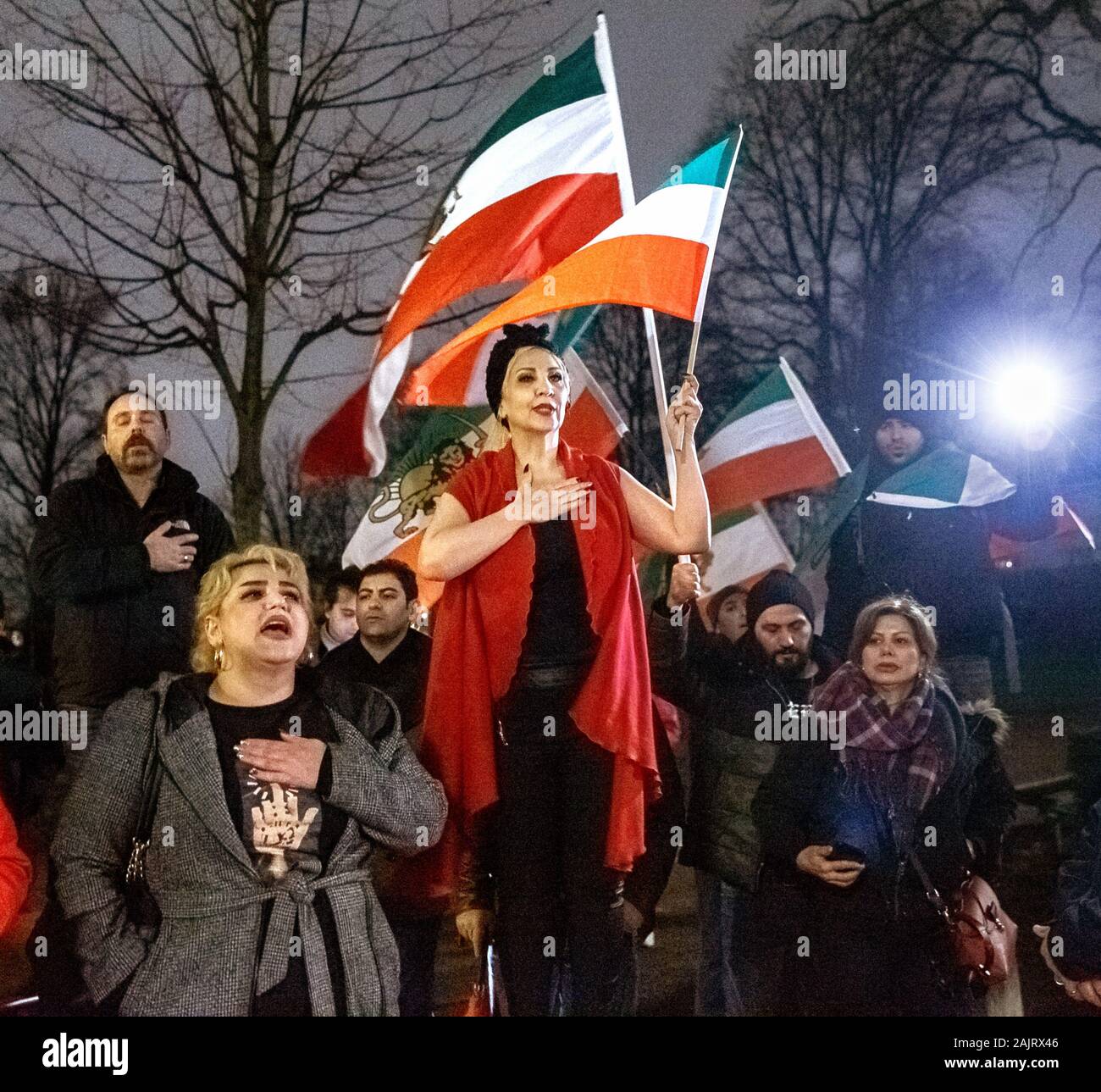Hamburg, Germany. 05th Jan, 2020. Exiled Iranians protest in front of ...