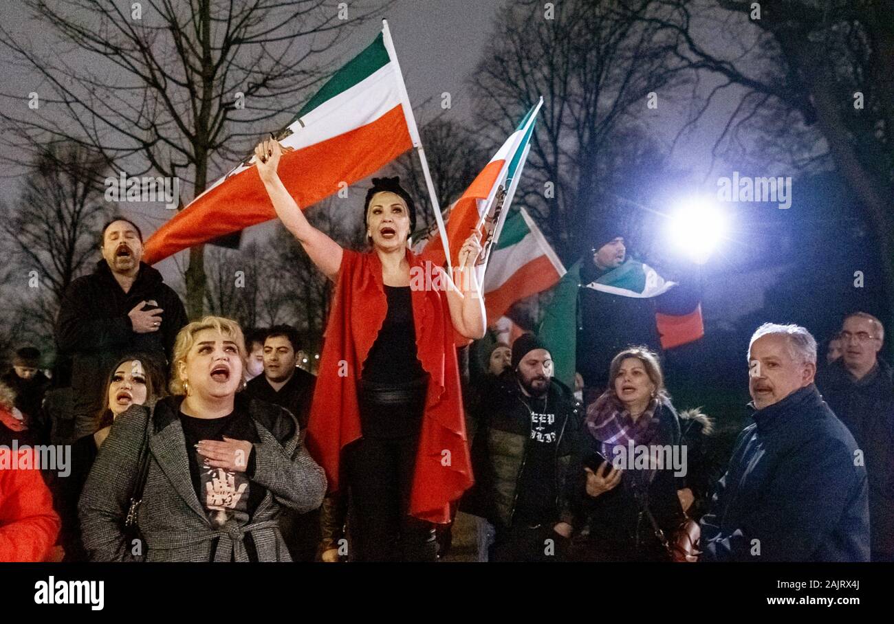 Hamburg, Germany. 05th Jan, 2020. Exiled Iranians protest in front of ...