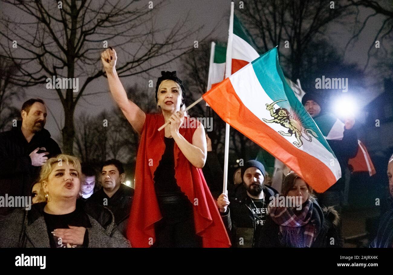 Hamburg, Germany. 05th Jan, 2020. Exiled Iranians protest in front of ...