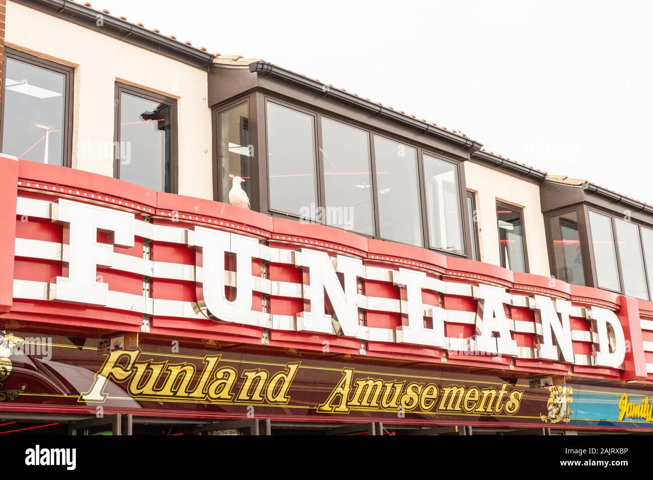 Whitby, England - 3rd May 2019: Funland arcade amusements sign exterior ...