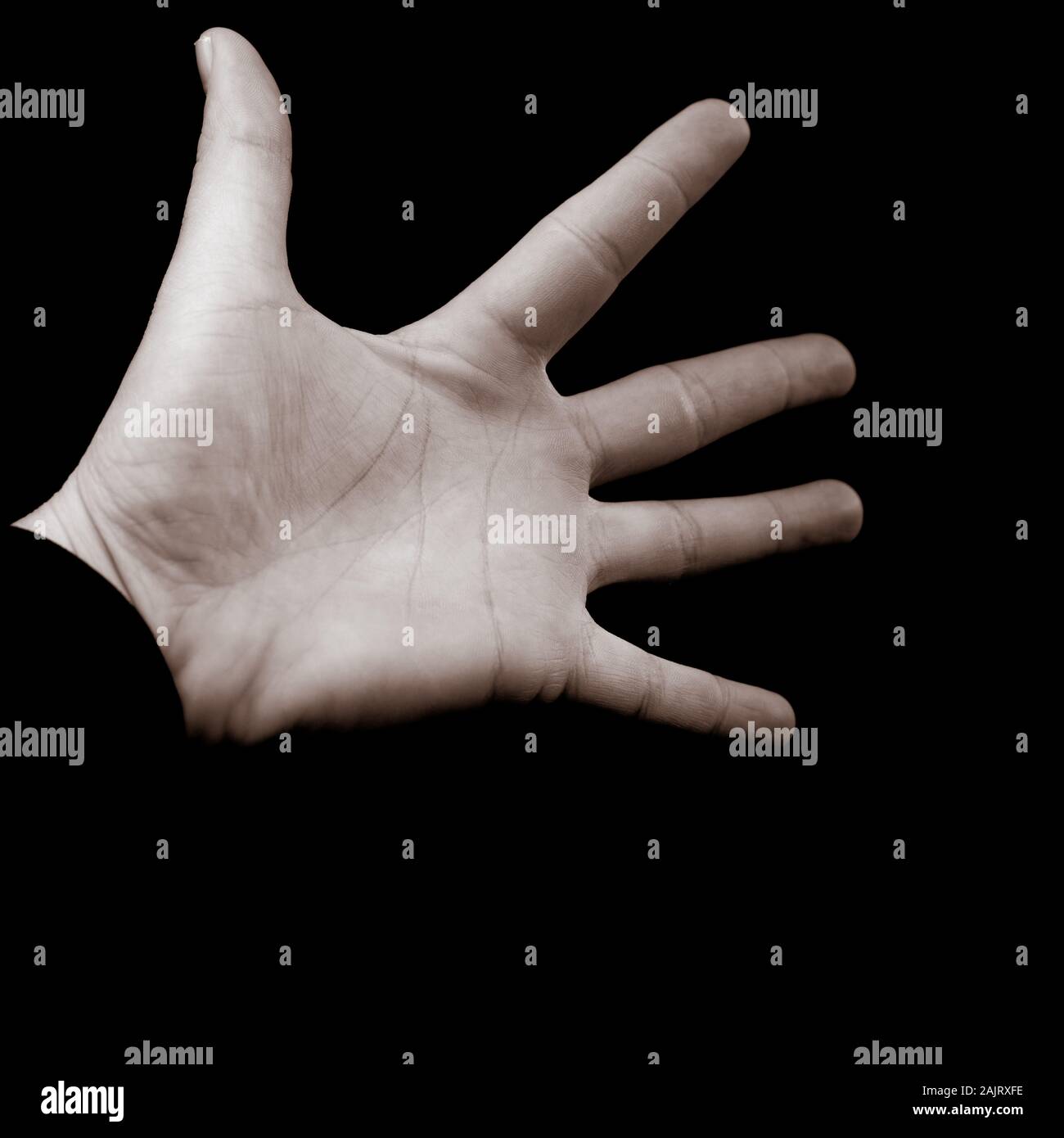 Human hand on black background showing number five (5) - counting ...