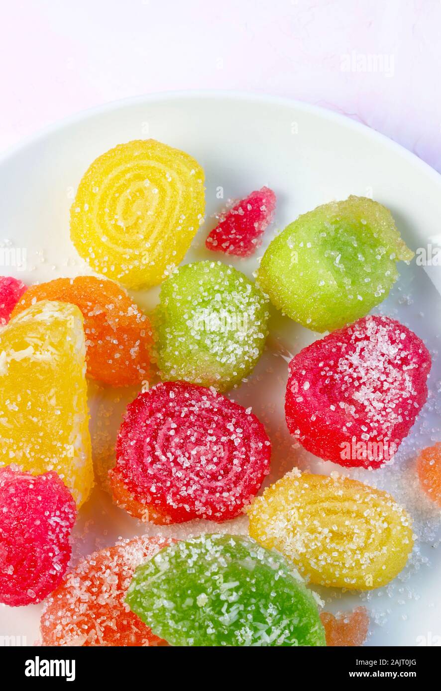 Top view of beautiful color jelly roll and sugar Stock Photo - Alamy