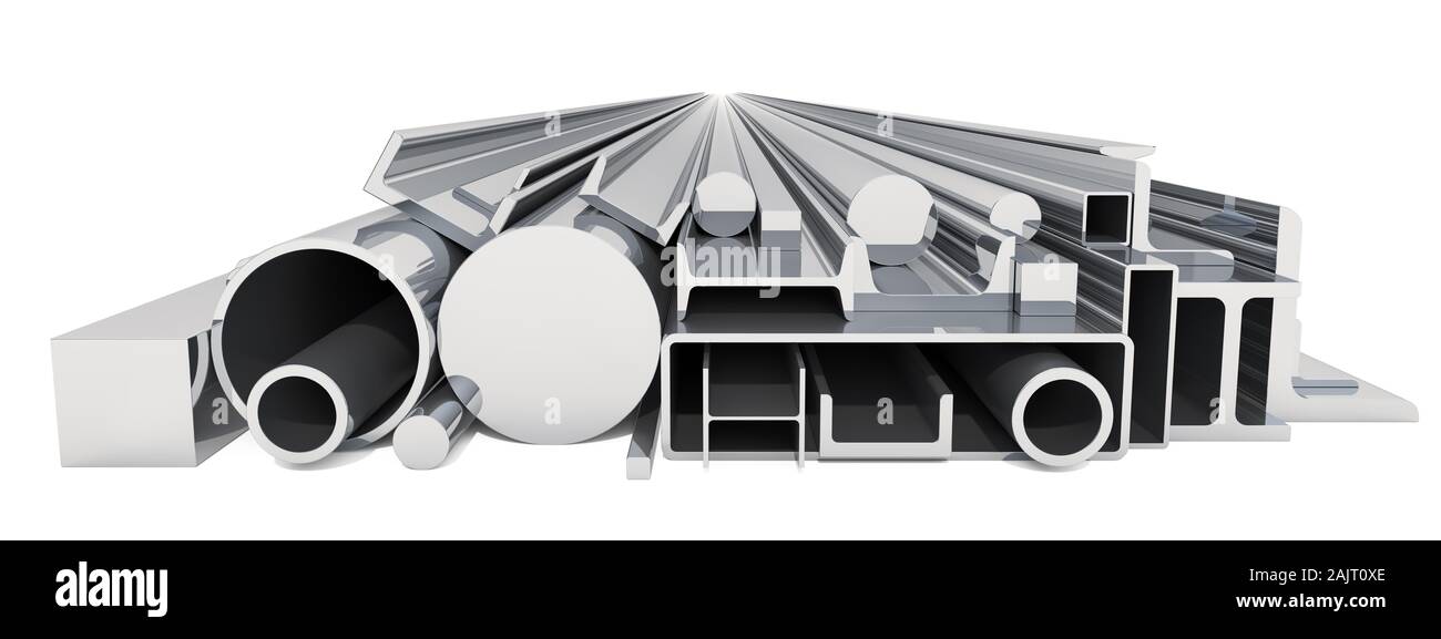 Assortment of Rolled Metal Products, 3D rendering isolated on white ...