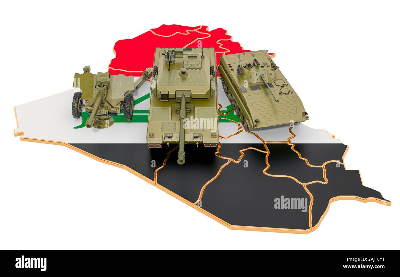 Combat vehicles on Iraqi map. Military defence of Iraq concept, 3D ...