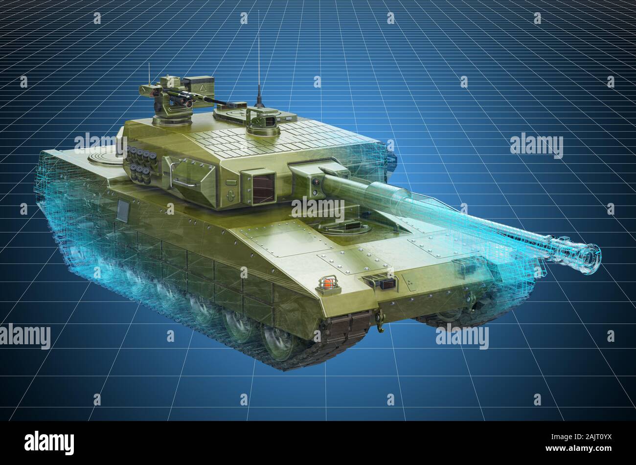 Visualization 3d cad model of battle tank, military engineering concept ...