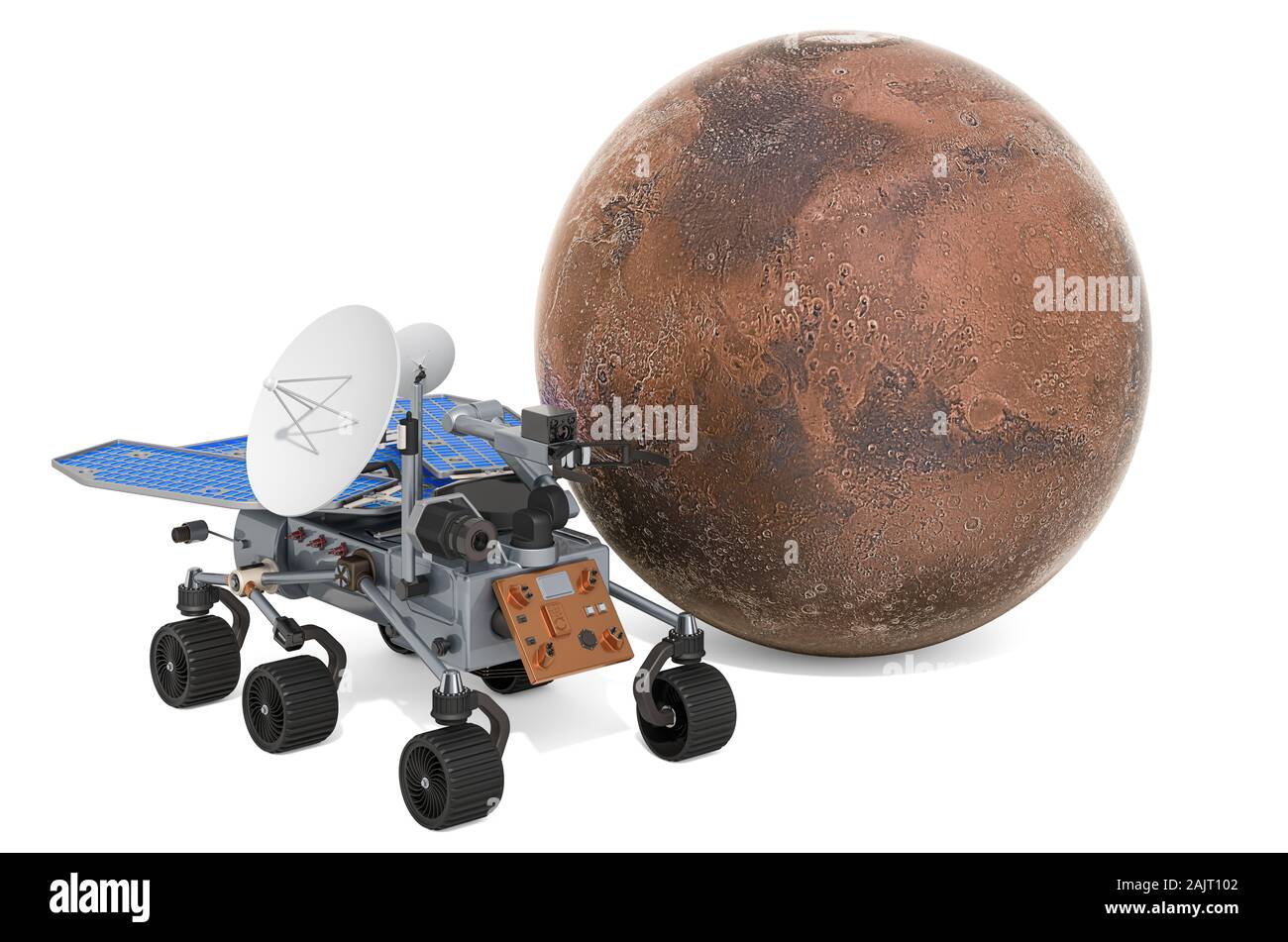 Mars rover, planetary rover with Mars planet. 3D rendering isolated on ...